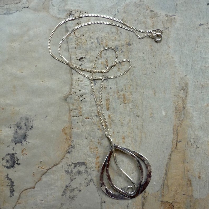 Sterling Silver Pendant Long Silver Necklace Elliptical - Etsy