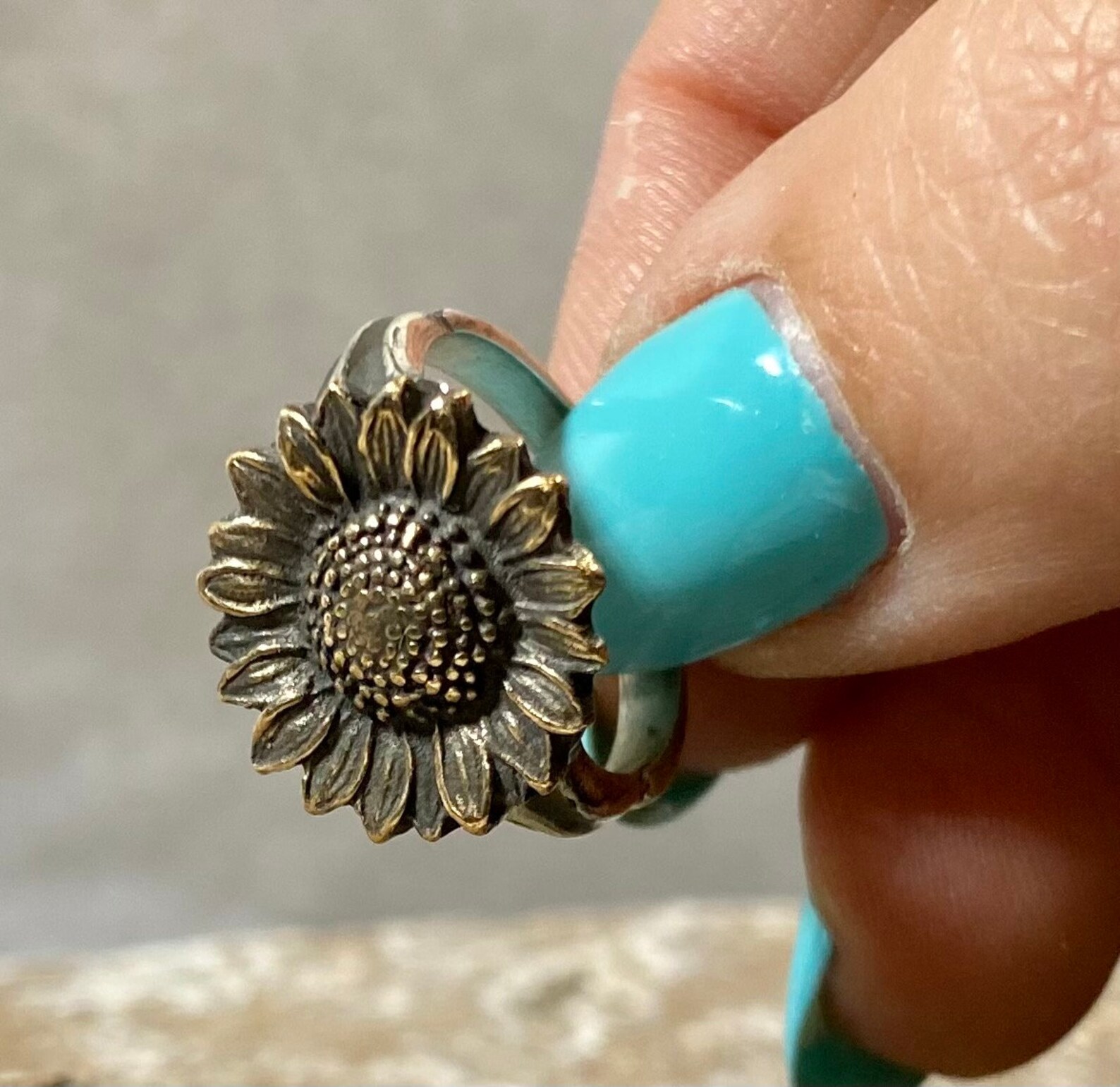 Flower Ring Silver bronze Ring Rustic Ring statement ring | Etsy