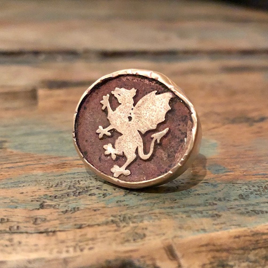 Large Lion Ring, Seal Ring, Signet Winged Lion Ring, Silver Gold Bronze ...