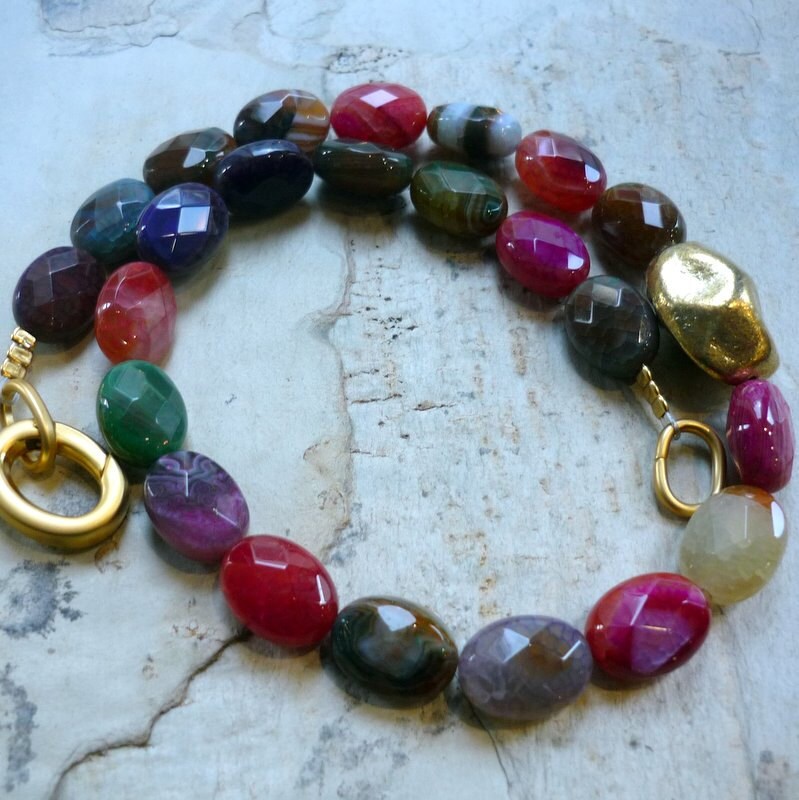 Nugget Agate Stones Necklace Colorful Necklace Bright Agate - Etsy