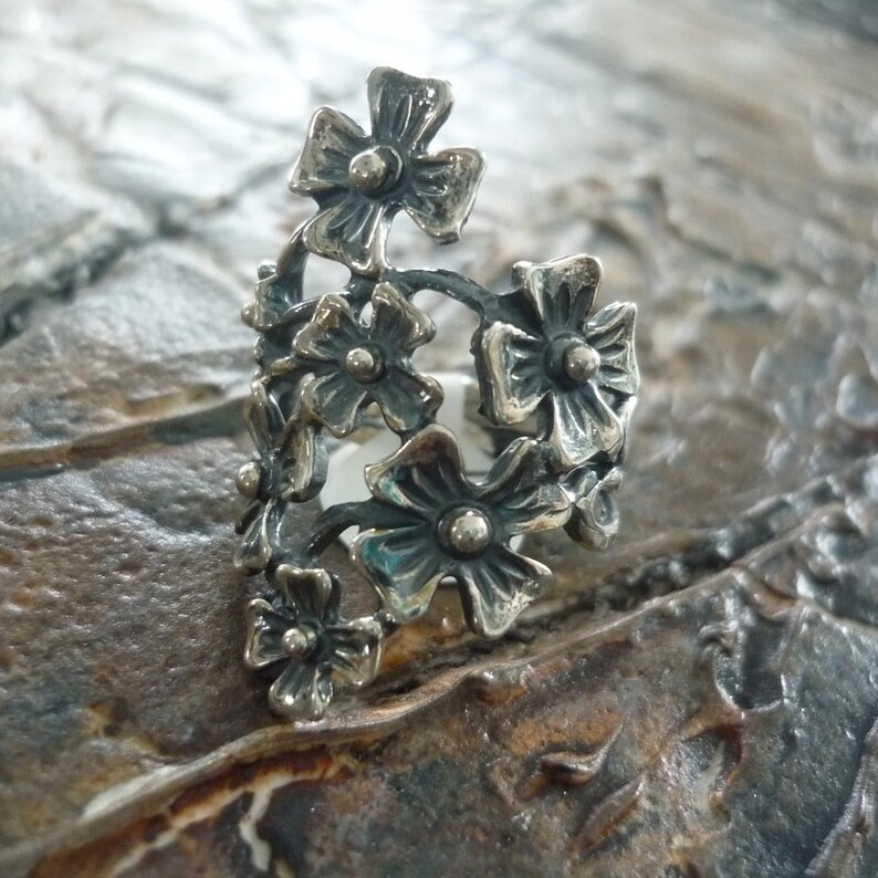 Sterling Silver Floral Ring Wide Ring Chunky Ring Organic | Etsy