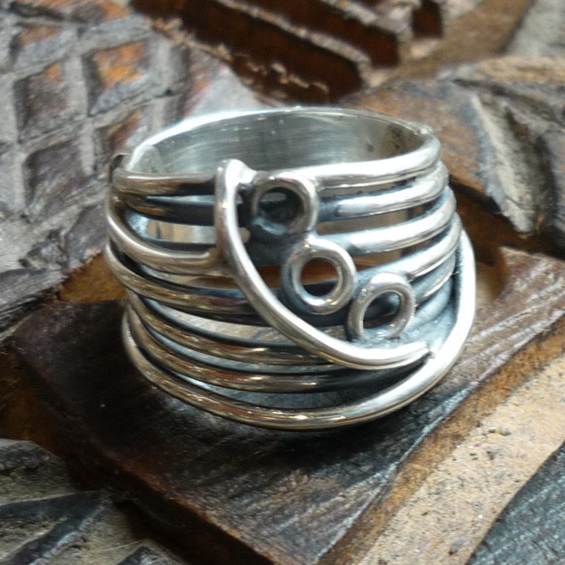 Sterling Silver Ring Wrapped Wire Ring Wide Silver Band - Etsy
