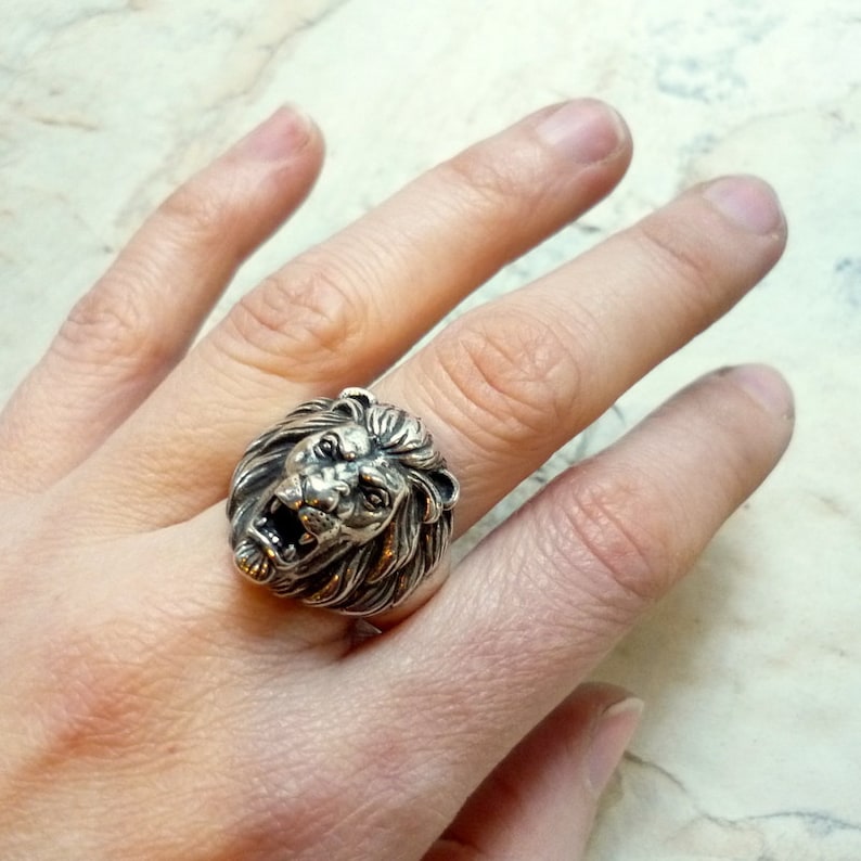 Lion Head Ring, Sterling Silver Signet Ring, Lion Ring, Animal Ring ...