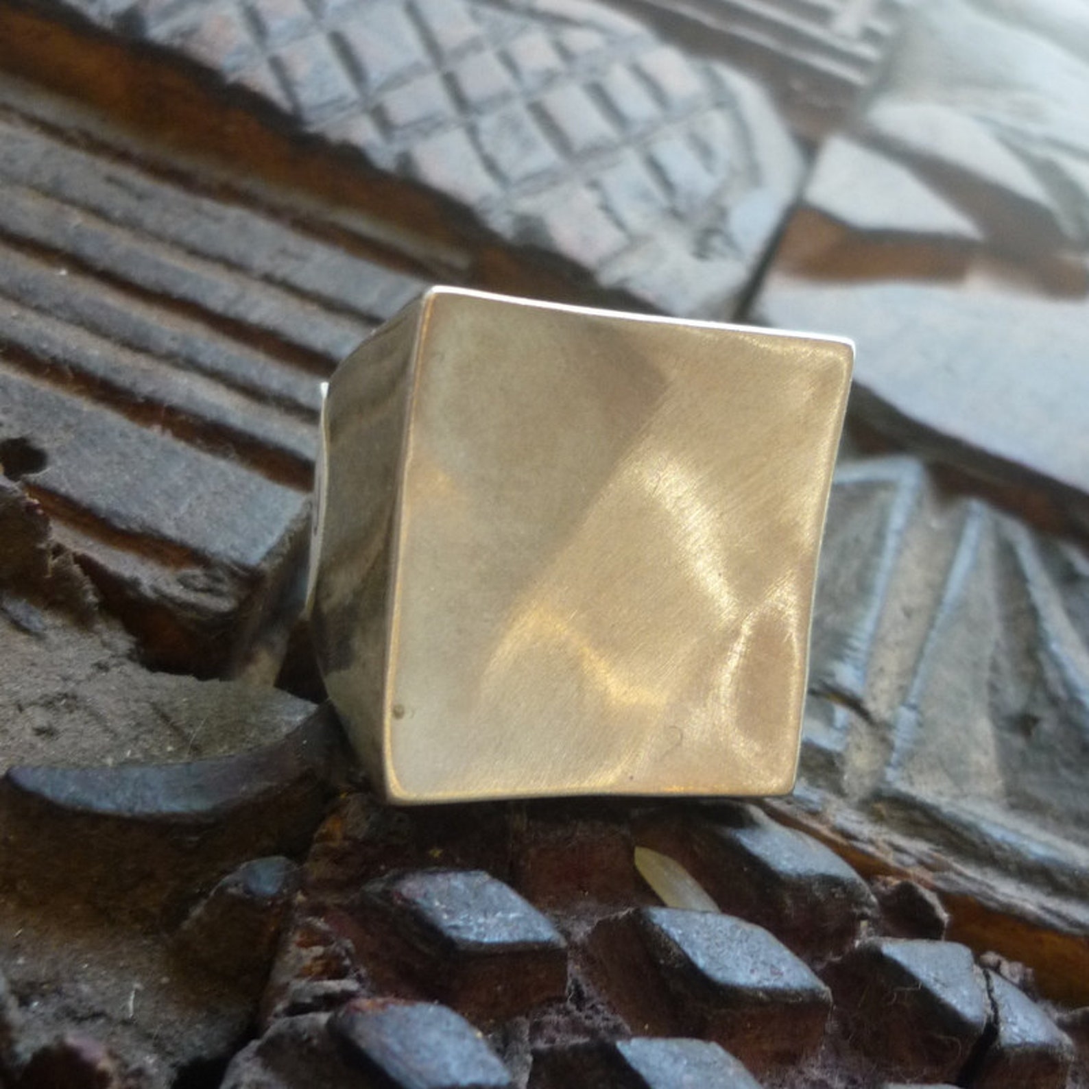Statement jewelry Brushed Sterling Silver Ring Square Shape | Etsy