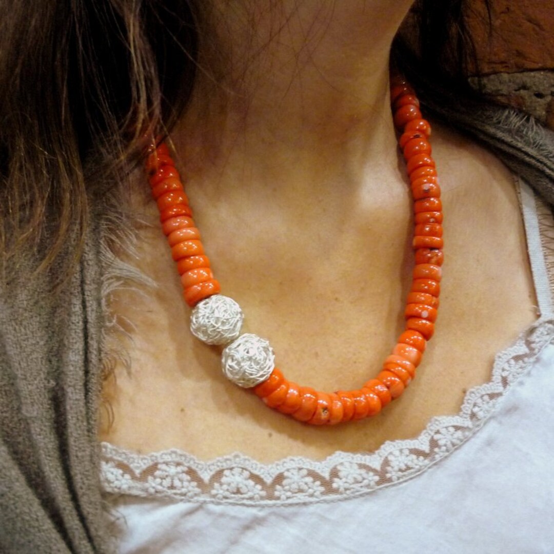 Coral Stone Necklace, Statement Necklace, Orange Necklace, Chunky ...