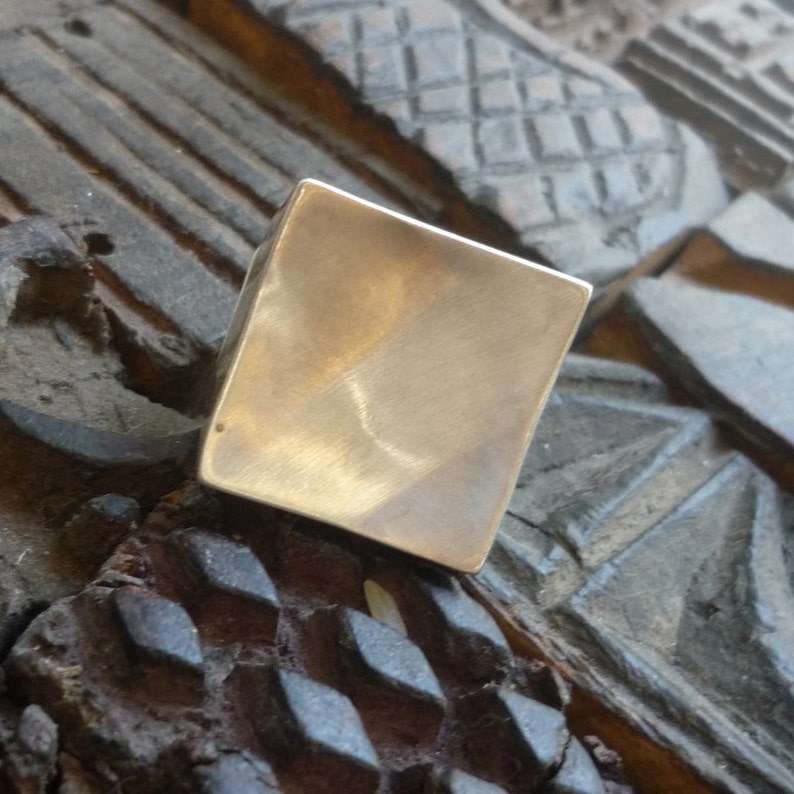 Statement jewelry Brushed Sterling Silver Ring Square Shape | Etsy