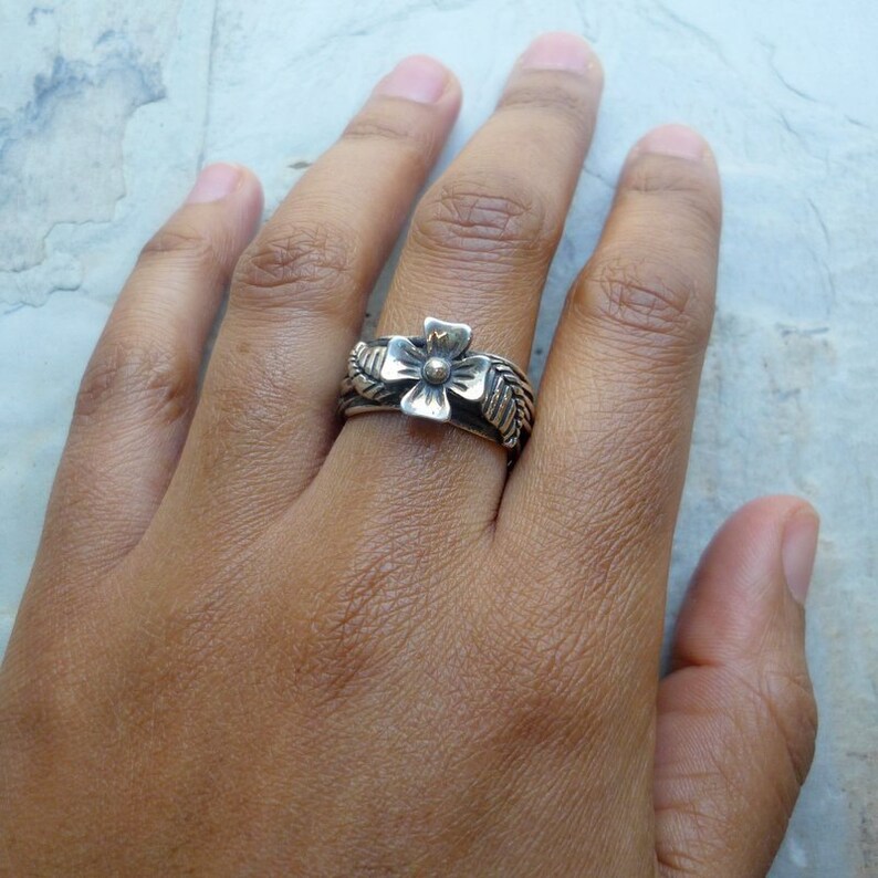 Sterling Silver Ring, Floral Silver Ring, Wide Silver Ring, Woodland ...