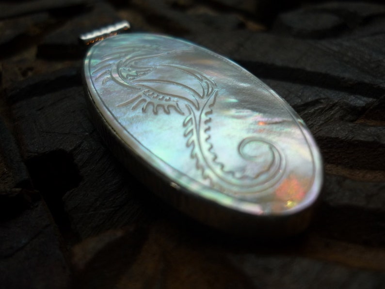 Silver Shell Pendant Seahorse Carved Pendant Shell Carved | Etsy