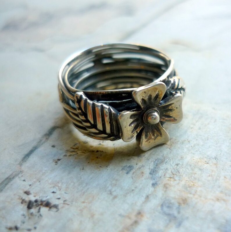 Sterling Silver Ring, Floral Silver Ring, Wide Silver Ring, Woodland ...