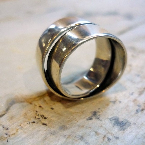 Wide Sterling Silver Band Wire Wrapped Ring Chunky Silver | Etsy