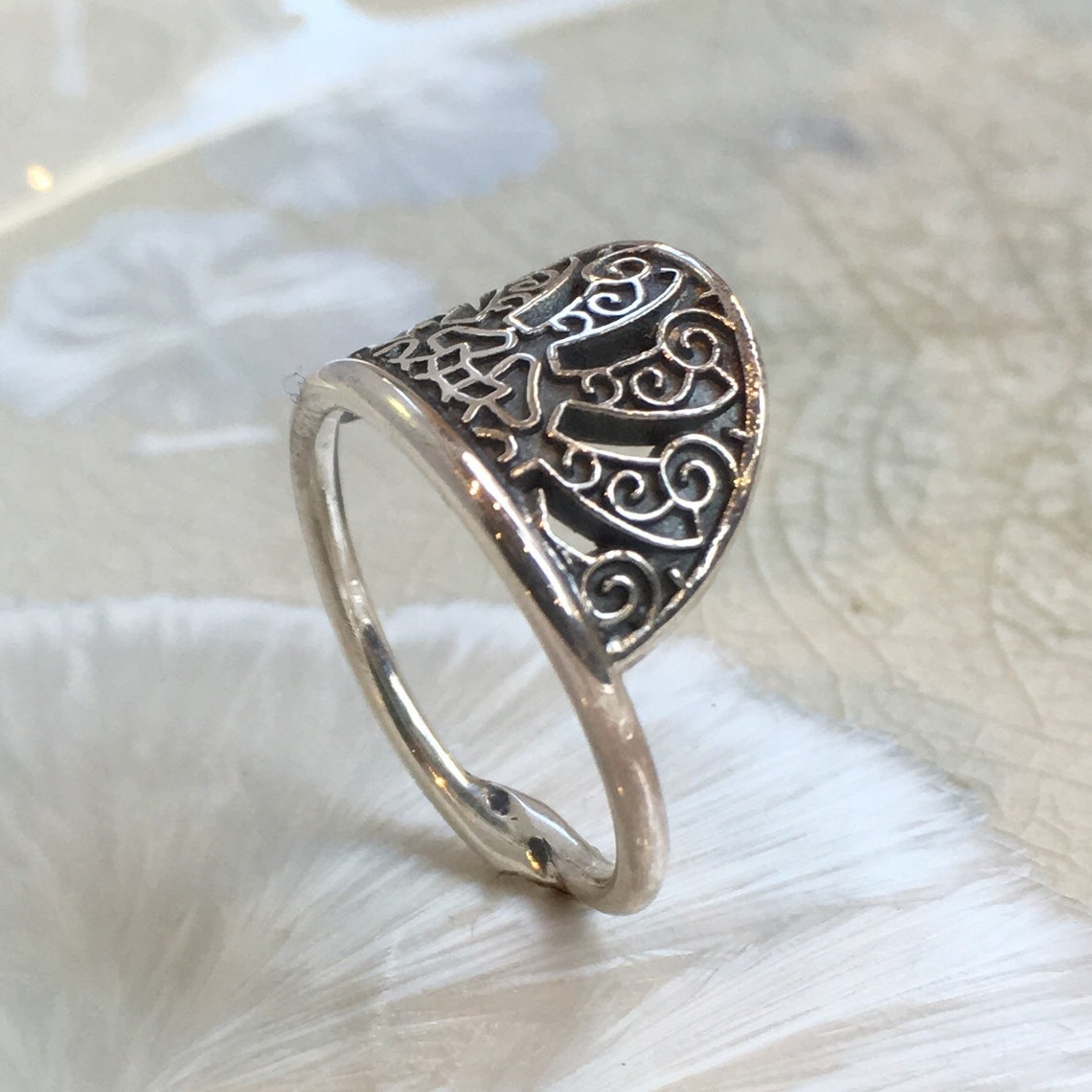 Sterling Silver Ring Tribal Silver Ring Semi Round Statement - Etsy