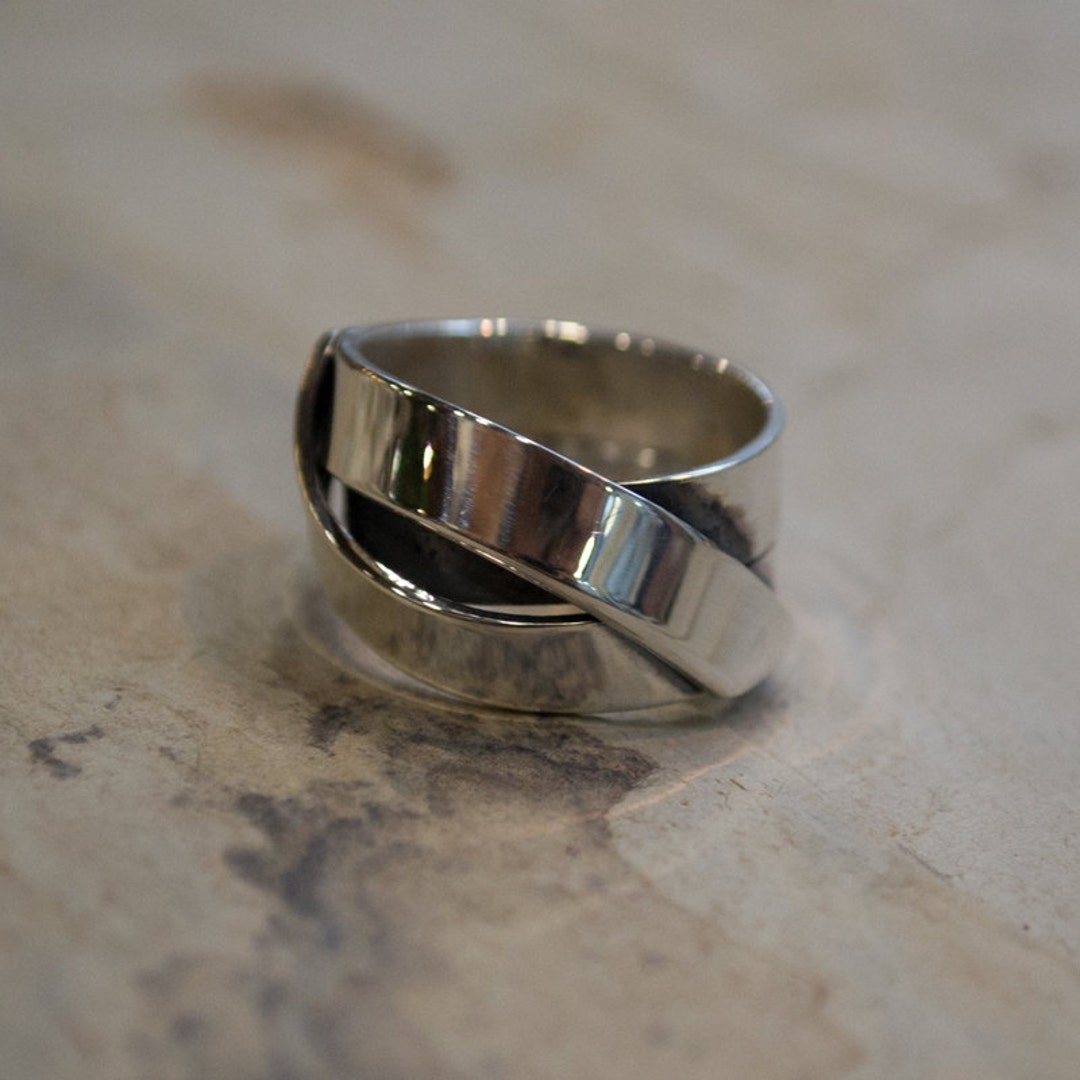 Sterling Silver Ring, Silver Wire Wrapped Ring, Wide Silver Band, Large ...