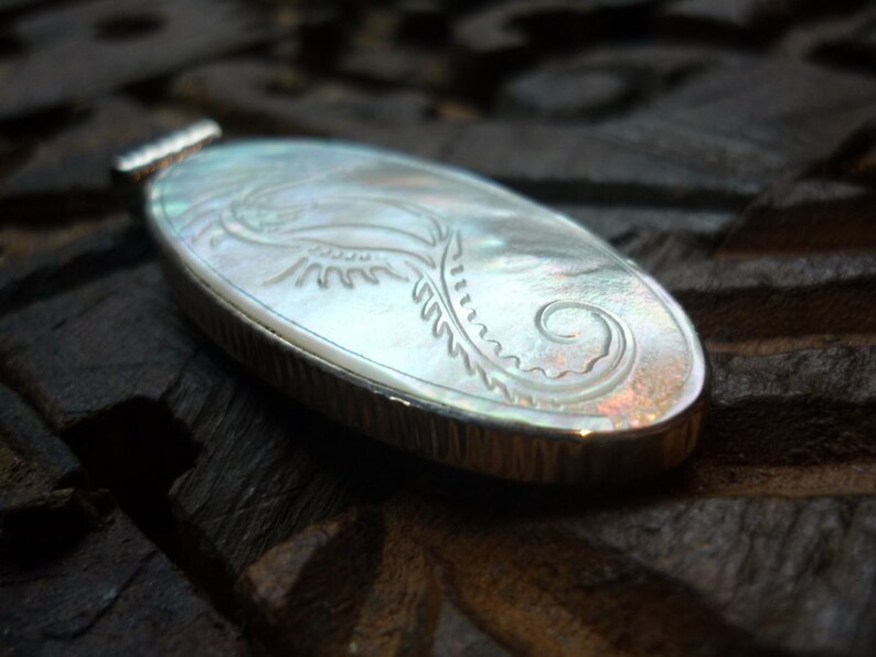 Silver Shell Pendant Seahorse Carved Pendant Shell Carved | Etsy