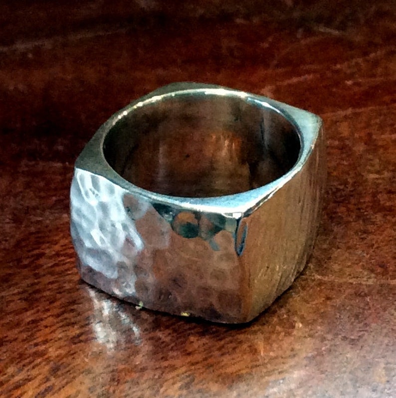 Square Silver Ring Hammered Silver Ring Simple Silver Ring - Etsy