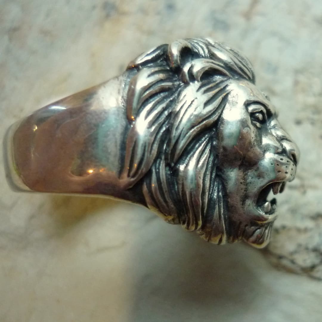 Signet Lion Ring, Sterling Silver Lion Ring, Animal Ring, Lion Head ...