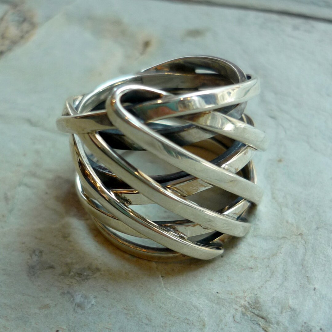 Silver Wire Wrap Ring, Silver Wedding Ring, Wide Silver Ring, Unique ...
