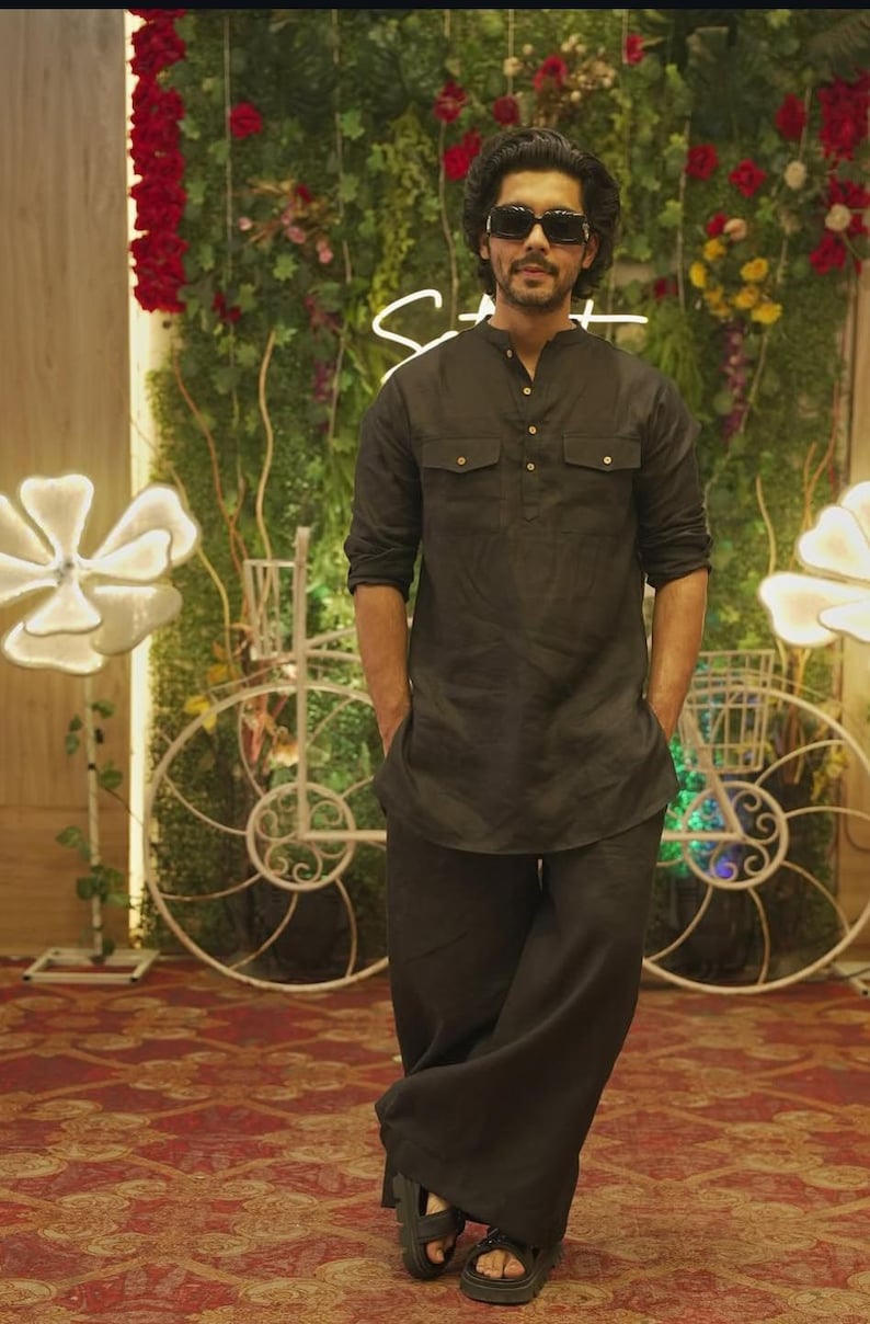 Men's Black Linen Pathani Kurta Set | Traditional Indian Wedding Wear ...