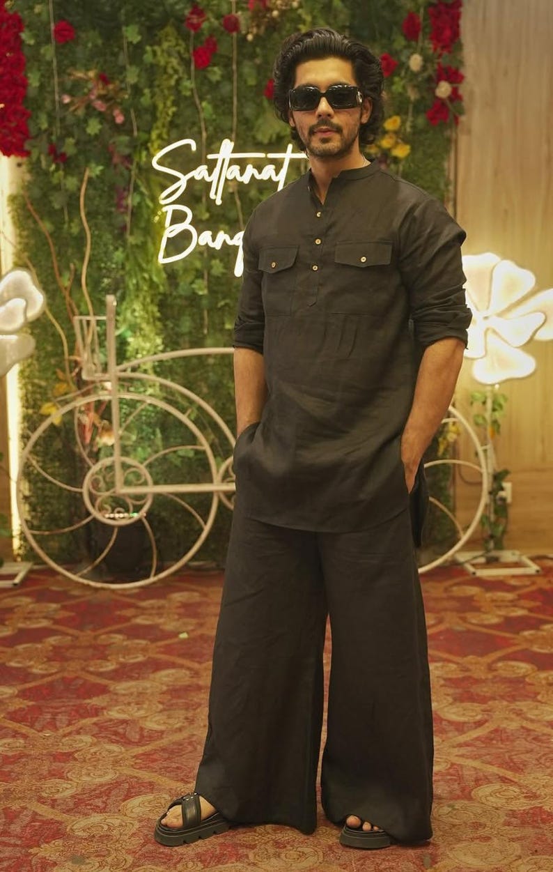 Men's Black Linen Pathani Kurta Set | Traditional Indian Wedding Wear ...