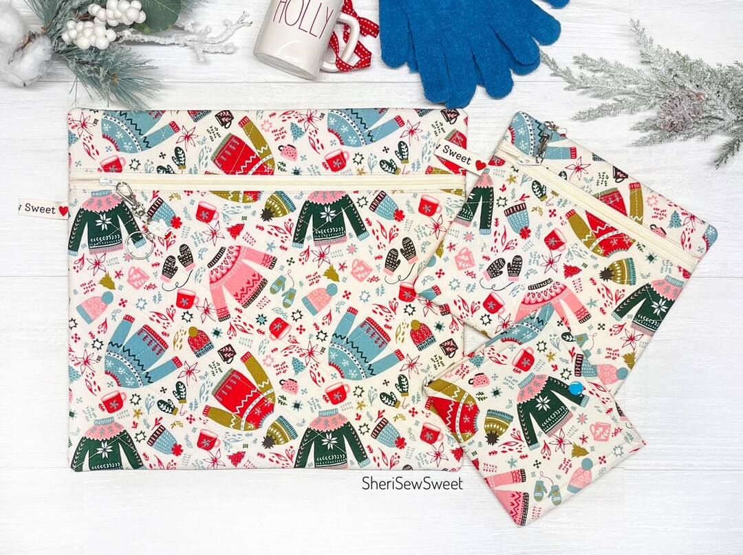 Winter Cross Stitch Project Bag, Quilted Pattern Organizer for Floss ...
