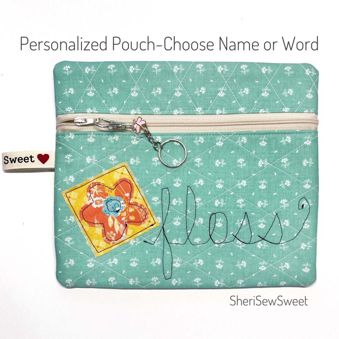 Quilted Notions Bag, Personalized Zipper Pouch, Choose Name or Word ...
