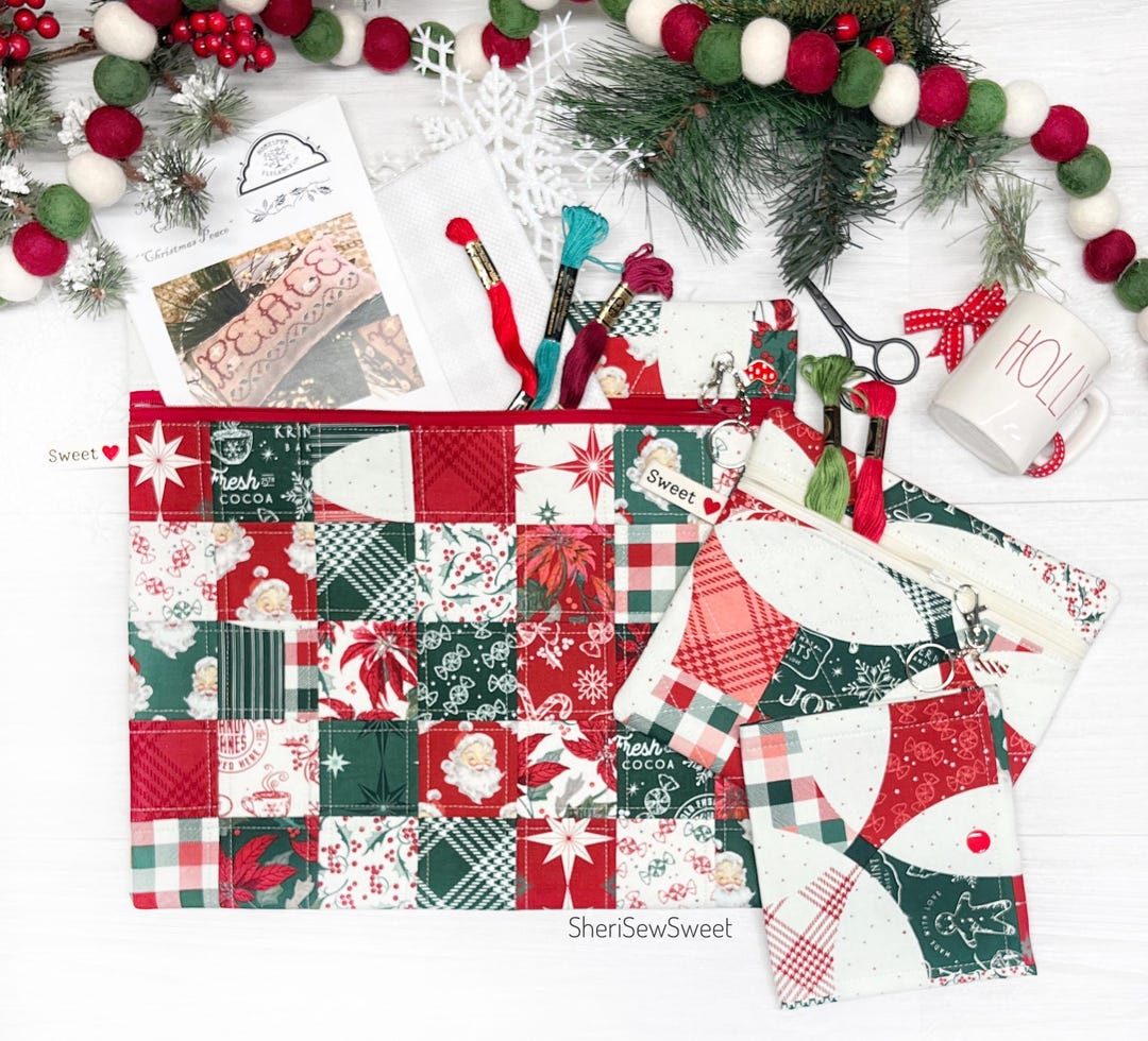 Christmas Cross Stitch Project Bag W/ Merry Little Christmas Fabric ...
