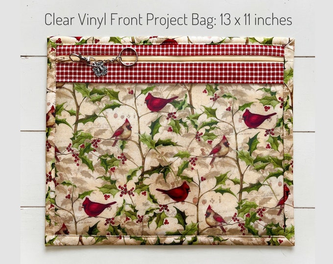 Christmas Cardinals Project Bag, Cross Stitch Project Bag, Vinyl Front ...