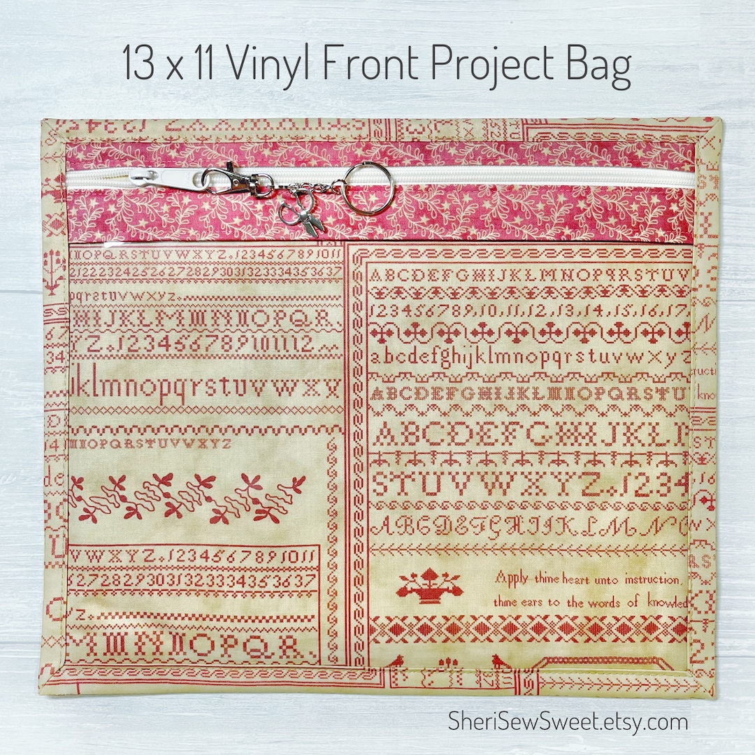 Cross Stitch Project Bag With Threads That Bind Red Sampler Fabric ...