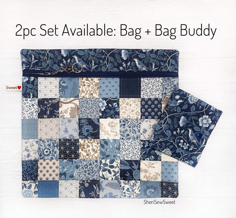 Quilted Cross Stitch Project Bag W/ French Generals "sacre Bleu" Fabric ...