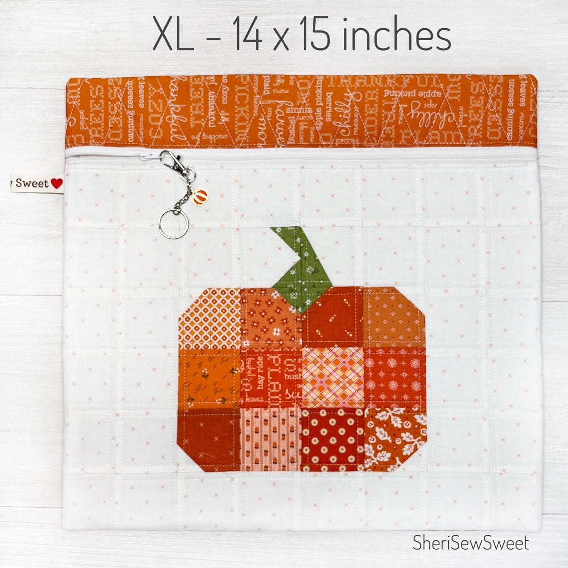 Cross Stitch Project Bag With Pumpkin From Lori Holt Fabric, Patchwork ...