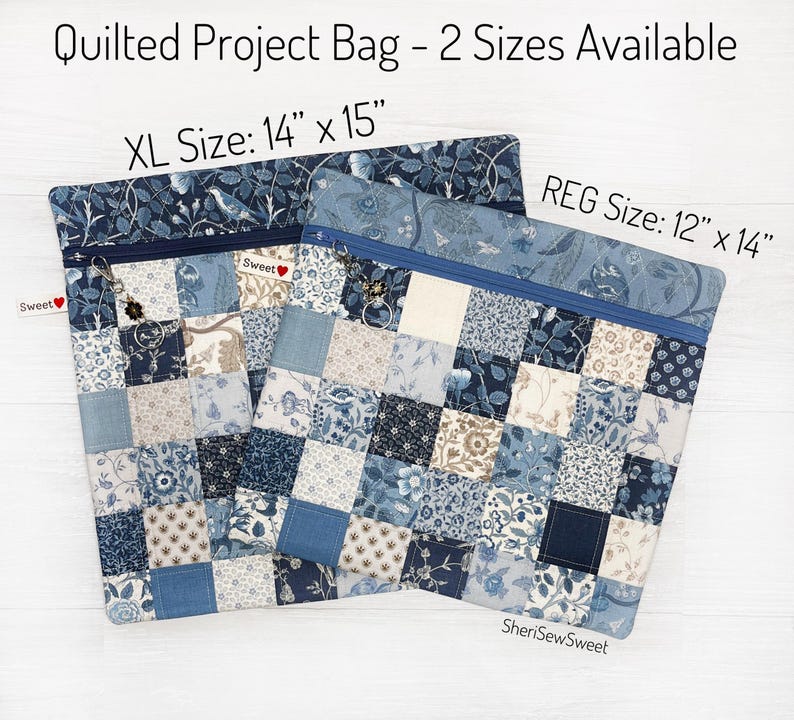 Quilted Cross Stitch Project Bag W/ French Generals "sacre Bleu" Fabric ...