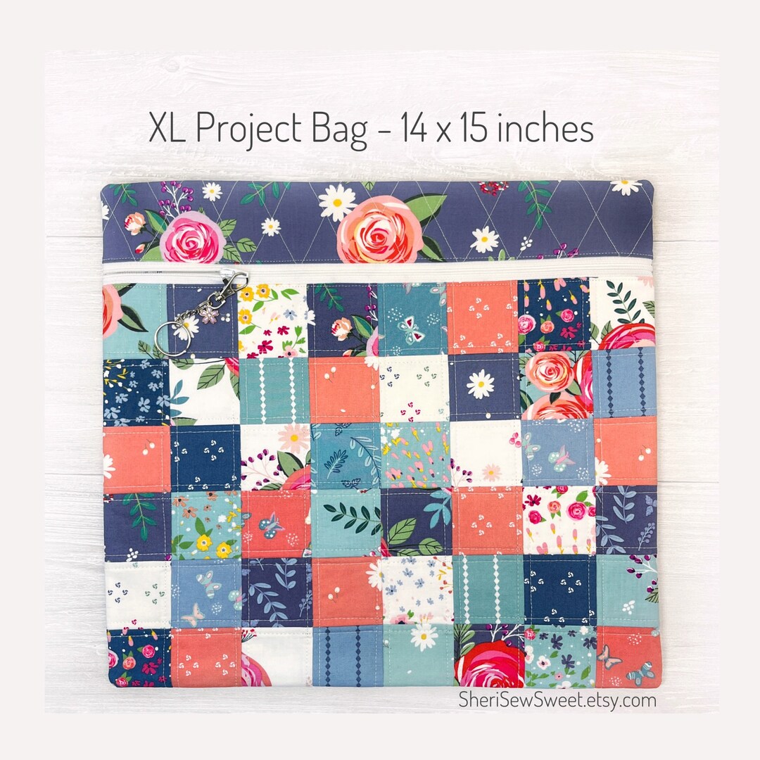 XL Quilted Project Bag With Poppy & Posey Fabric, Spring Bag With ...