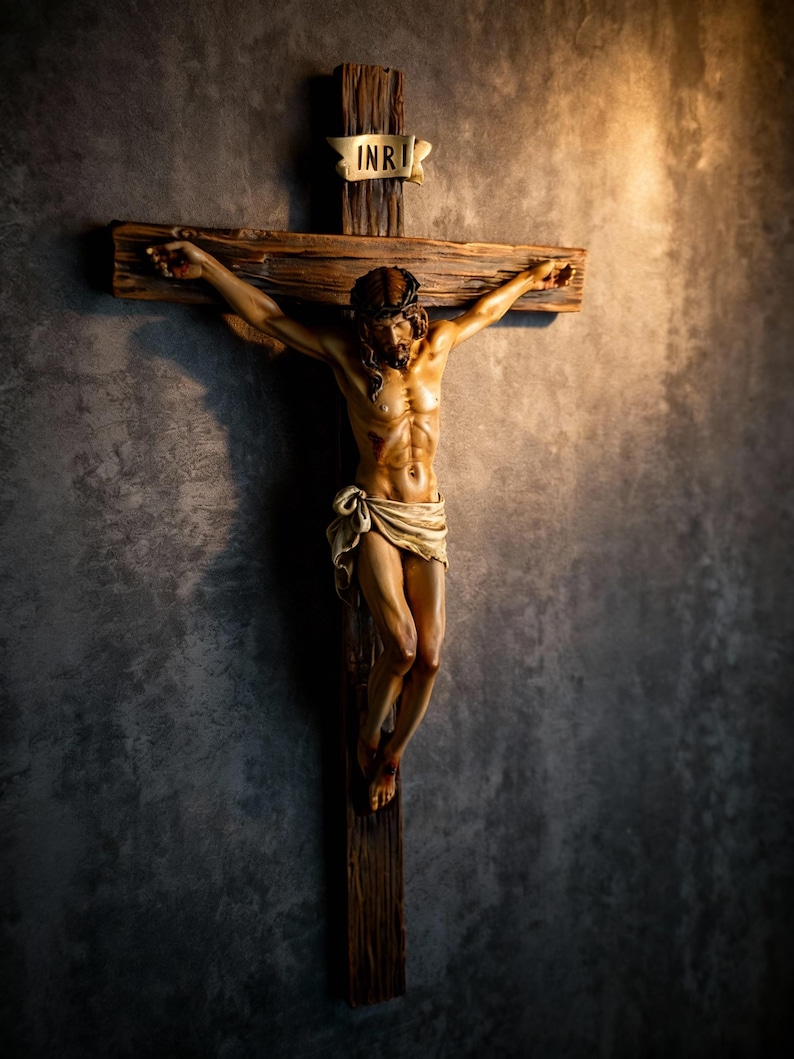 Handcrafted Jesus Crucifix Statue – Wood Resin Cross – Christian ...