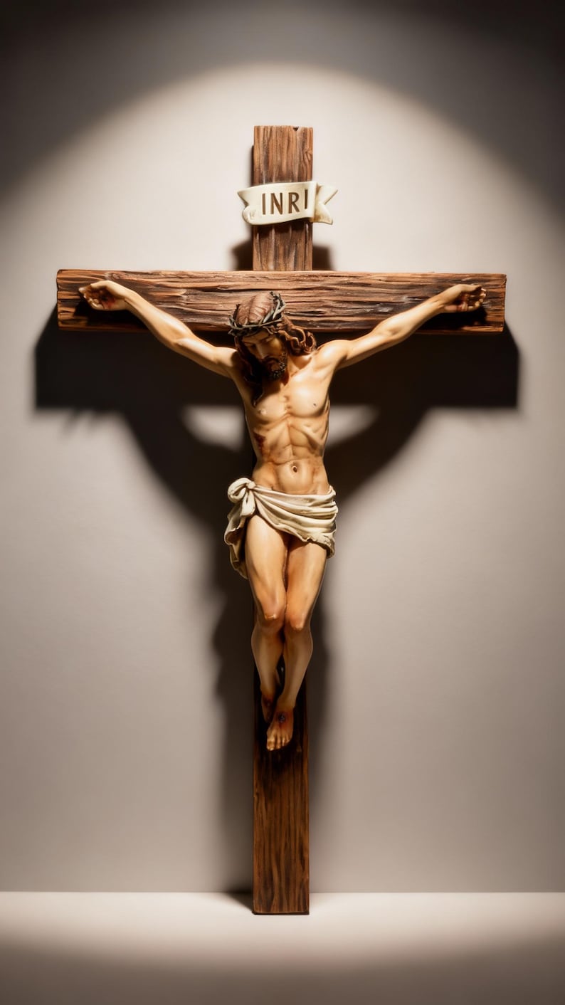Handcrafted Jesus Crucifix Statue – Wood Resin Cross – Christian ...