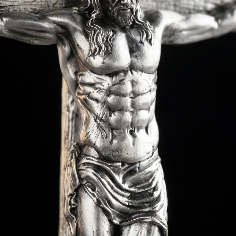 INRI Crucifix Necklace, Detailed Jesus Pendant, 925 Silver or Gold ...