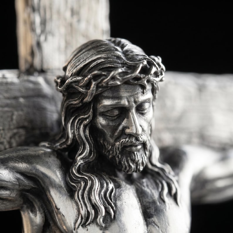 INRI Crucifix Necklace, Detailed Jesus Pendant, 925 Silver or Gold ...