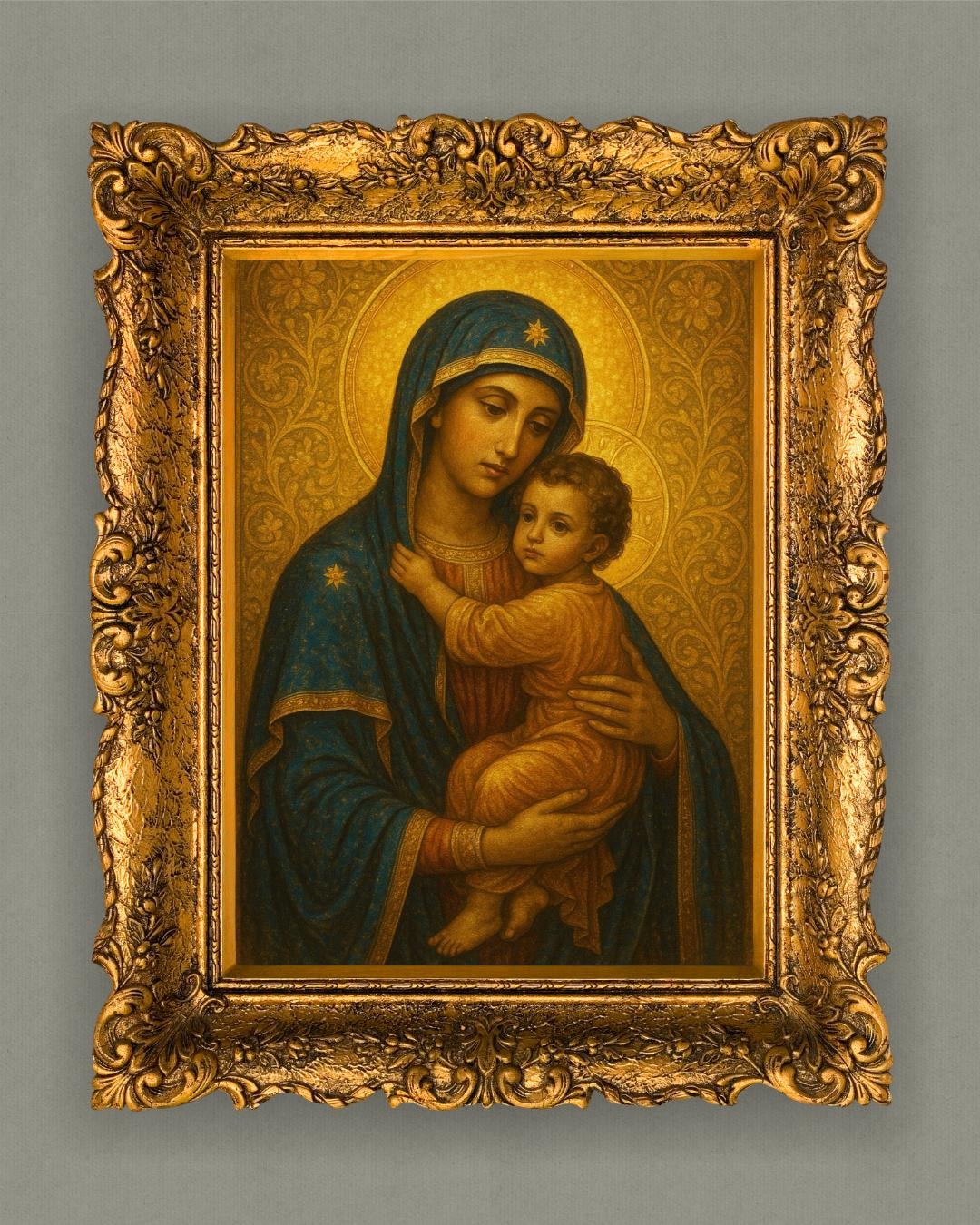 Mother Mary & Baby Jesus Print: Golden Aura Catholic Wall Art (digital ...