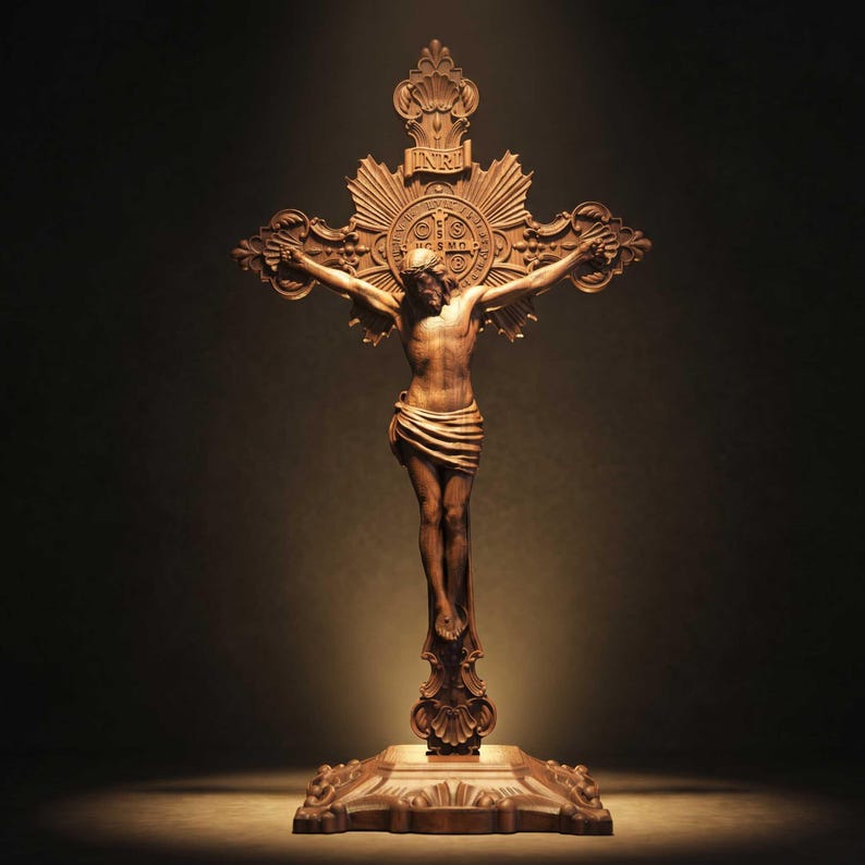 Hand Carved Beechwood Crucifix | Standing Altar Cross or Wall Crucifix ...