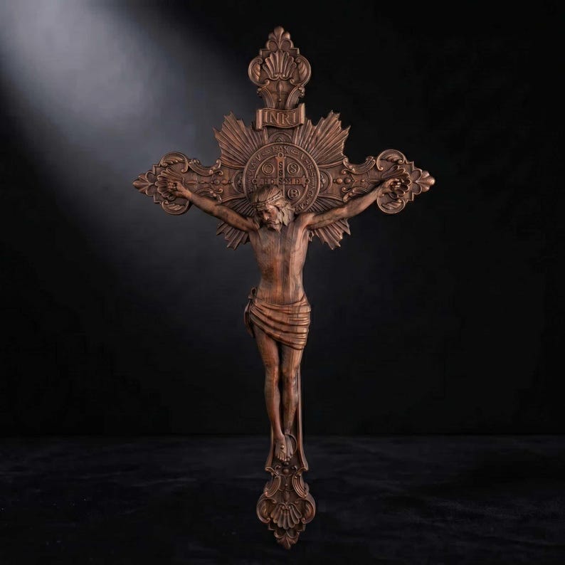 Hand Carved Beechwood Crucifix | Standing Altar Cross or Wall Crucifix ...