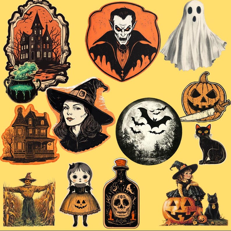 Vintage Halloween SVG Bundle | Retro 1950s Spooky Clipart | Bold ...