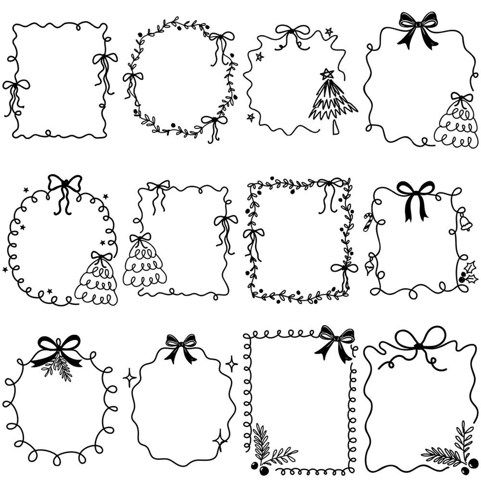 Hand Drawn Christmas Frames Clipart | Coquette Holiday Doodles (SVG ...
