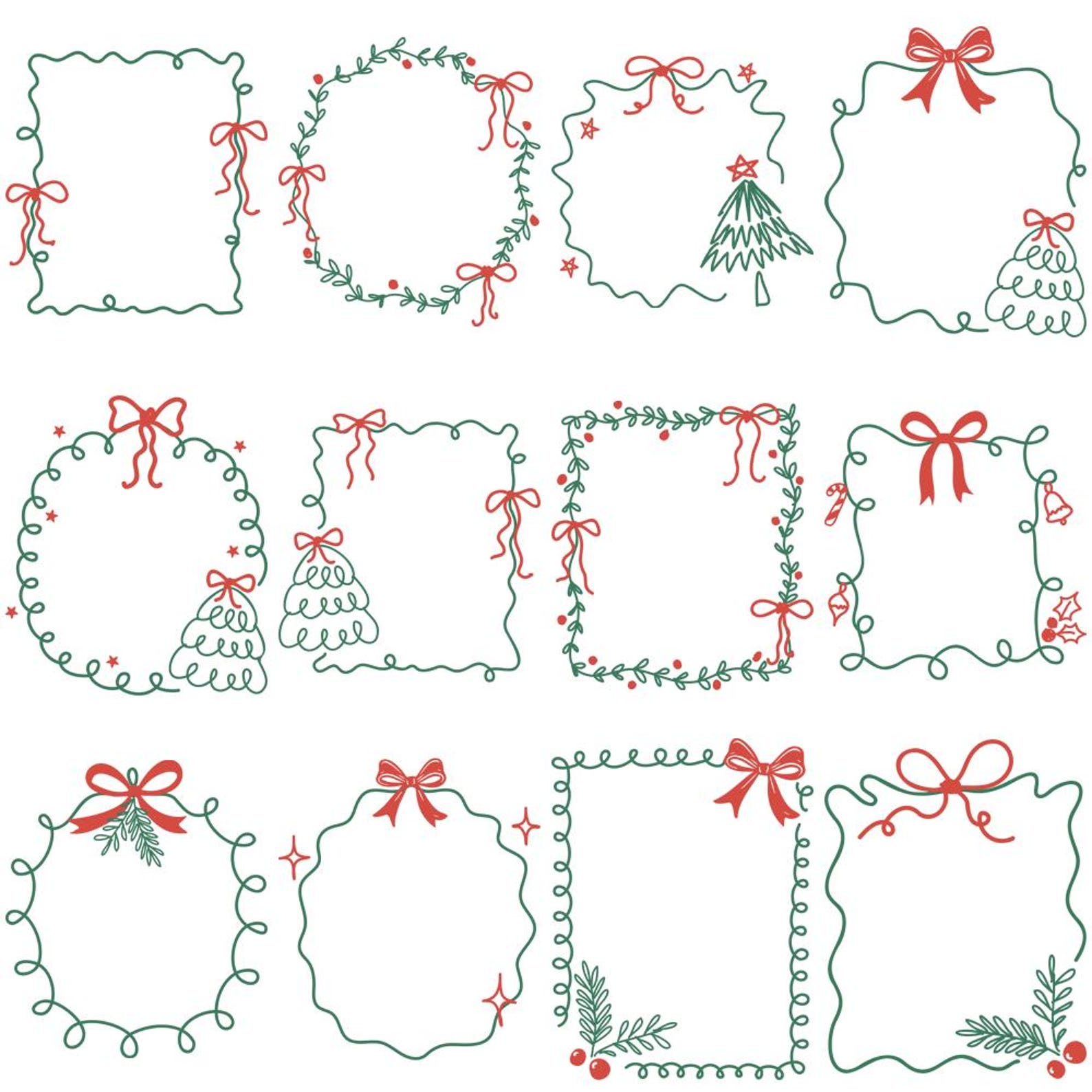Hand Drawn Christmas Frames Clipart | Coquette Holiday Doodles (SVG ...