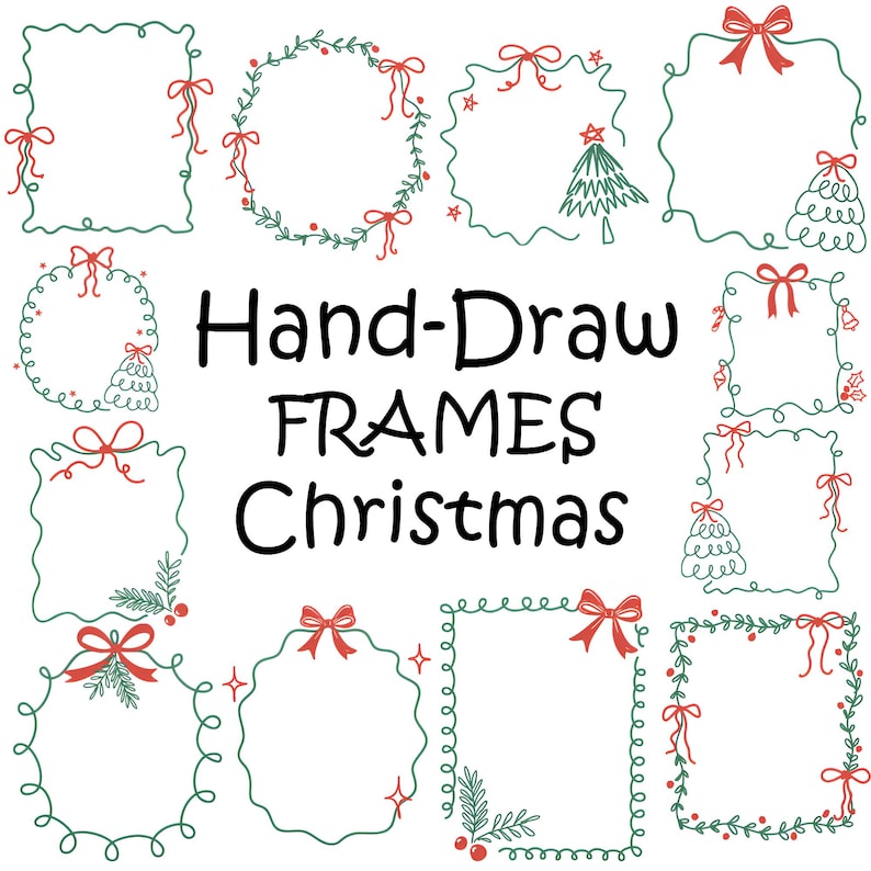 Hand Drawn Christmas Frames Clipart | Coquette Holiday Doodles (SVG ...