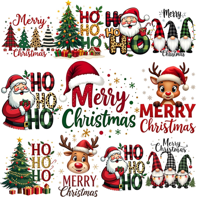 Santa & Reindeer Christmas PNG Clipart Bundle | Holiday Sublimation ...