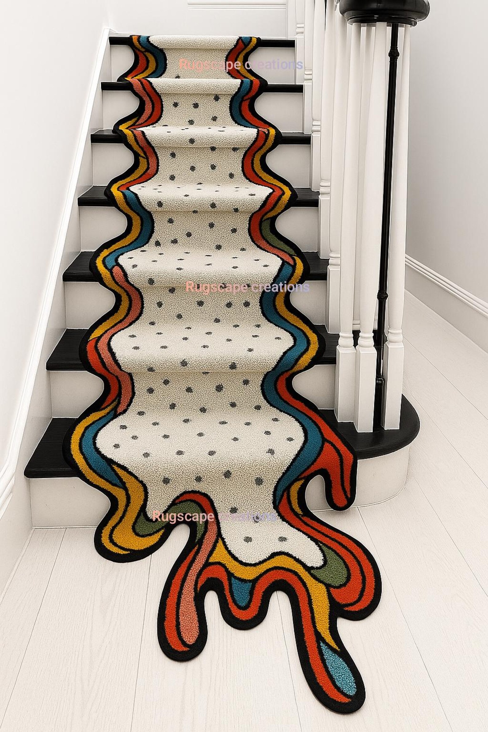 Abstract Handmade Wool Runner Rug | Colorful Art Stair Carpet - Etsy