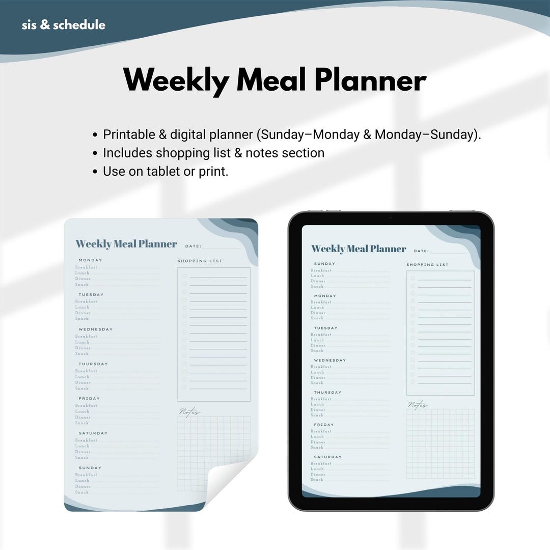 Weekly Meal Planner, Printable Meal Prep Organizer, Shopping List ...