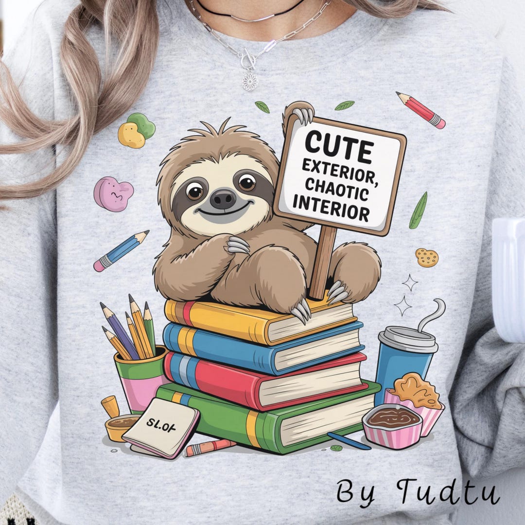 Funny Sloth Back to School PNG | Cute Exterior Chaotic Interior ...