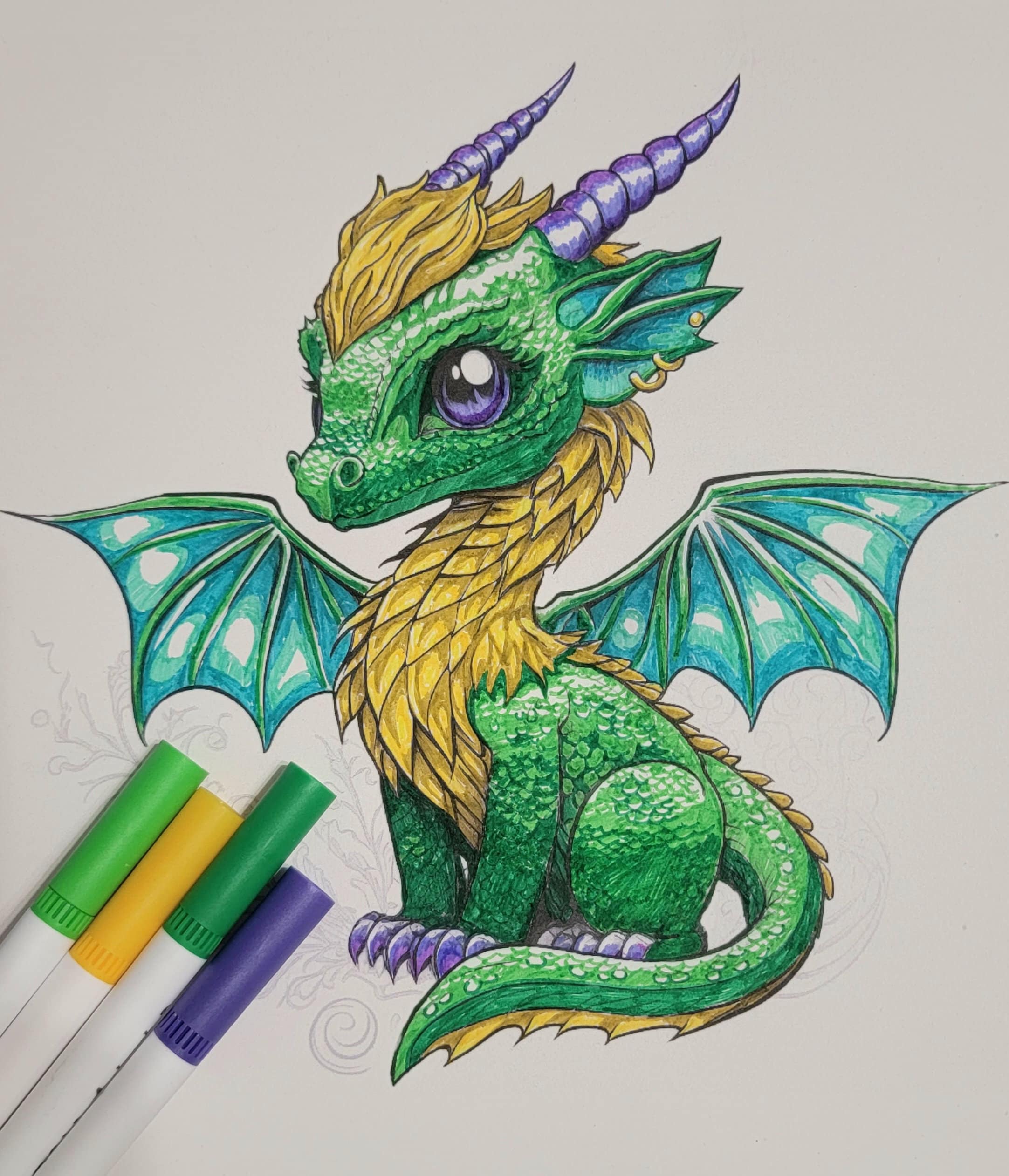 Baby Dragon Coloring Pages, Fantasy Printable Coloring Pages, Instant ...