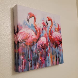 Abstract Flamingos Art on Canvas, Tropical Wall Art, Colorful Prints ...