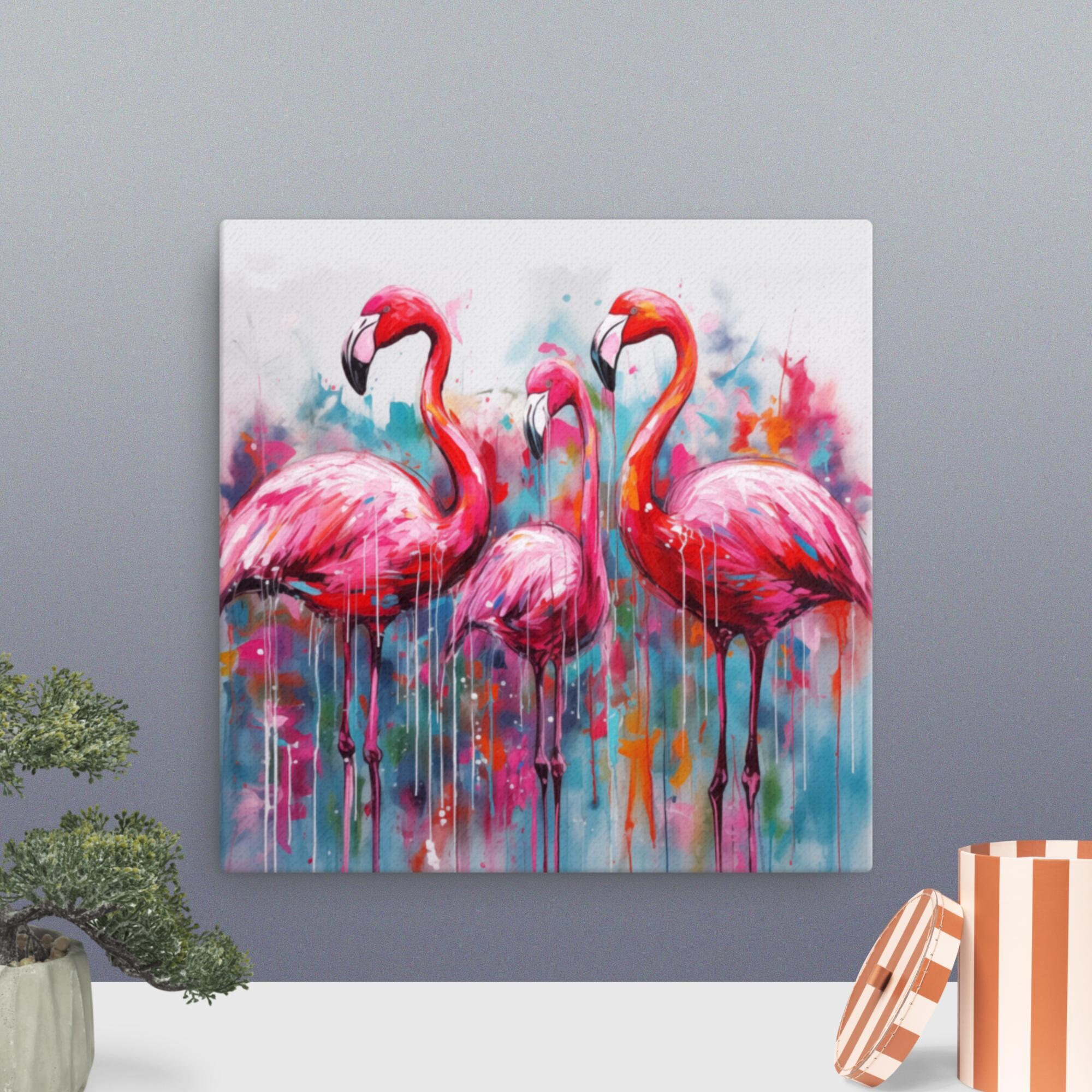 Abstract Flamingos Art on Canvas, Tropical Wall Art, Colorful Prints ...