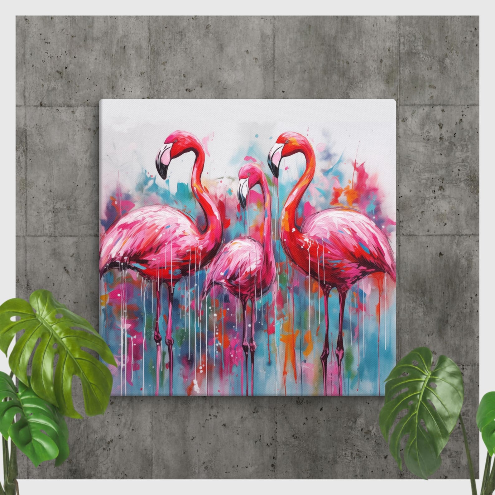 Abstract Flamingos Art on Canvas, Tropical Wall Art, Colorful Prints ...